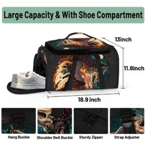 Animal wolf Gym Duffle Bag Backpack Waterproof with Shoes Compartment Travel Sling Bag Casual Daypack for Men and Women Shoulder Weekender Overnight Bag