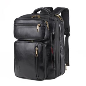 vegan leather laptop backpack briefcase hybrid 15.6 inch laptop travel backpack hiking college backpack for men bc-04 (black)