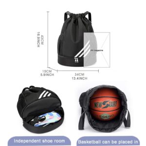 JUST DO Drawstring Gym Backpack with Shoes Compartment, Sports Backpack for Men women, Waterproof for Swim Sport Yoga Hiking Travel (Black)