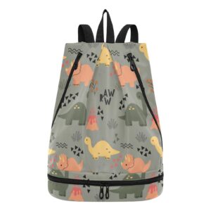 joisal cute dinosaur pattern diving equipment bag with shoe compartment small gym backpack camping hiking shopping travel