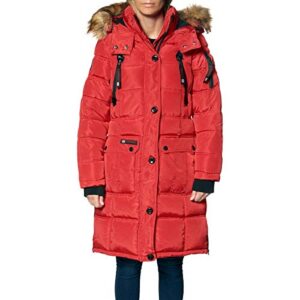 canada weather gear women's faux fur insulated long puffer coat red size m