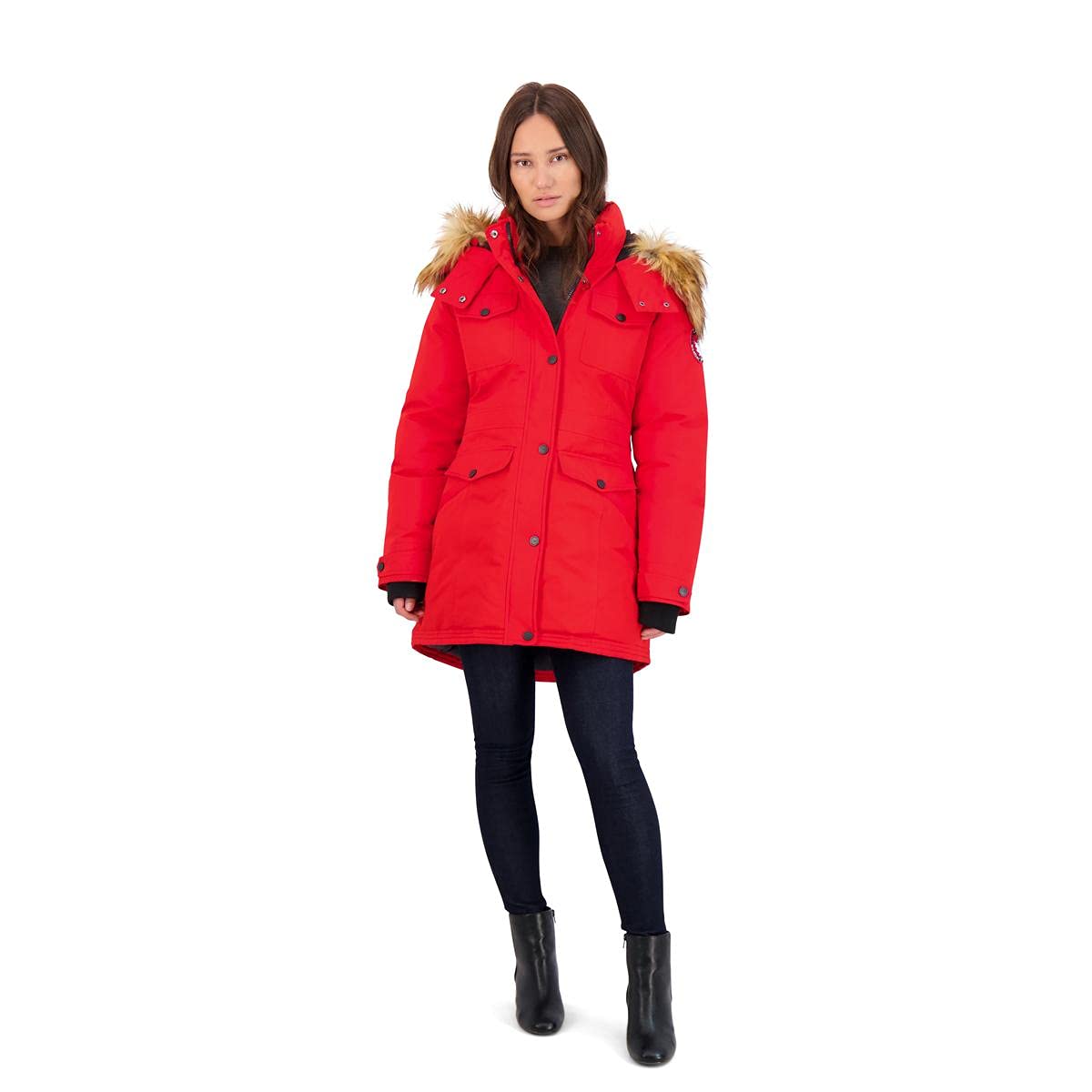 CANADA WEATHER GEAR Women's Heavyweight Water Resistant Parka Coat Red Size S