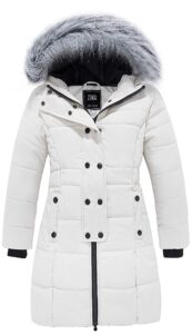 zshow girls' hooded winter coat warm thicken quilted puffer jacket mid-length parka(creamy white,8)