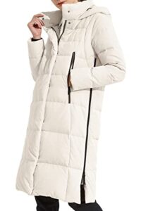 orolay women's thickened long down jacket winter down coat hooded puffer jacket with side zipper (white, large)