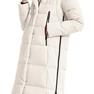 Orolay Women's Thickened Long Down Jacket Winter Down Coat Hooded Puffer Jacket with Side Zipper (White, Large)