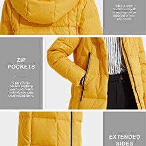 Orolay Women's Thickened Long Down Jacket Winter Down Coat Hooded Puffer Jacket with Side Zipper (White, Large)