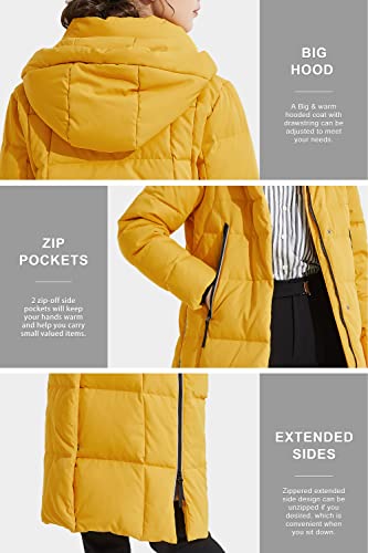 Orolay Women's Thickened Long Down Jacket Winter Down Coat Hooded Puffer Jacket with Side Zipper (White, Large)