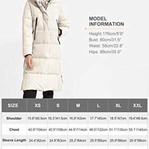 Orolay Women's Thickened Long Down Jacket Winter Down Coat Hooded Puffer Jacket with Side Zipper (White, Large)