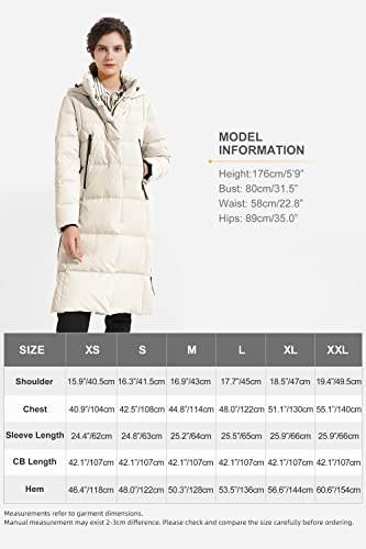 Orolay Women's Thickened Long Down Jacket Winter Down Coat Hooded Puffer Jacket with Side Zipper (White, Large)