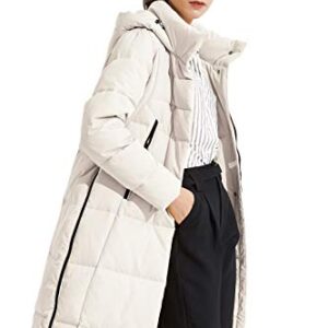 Orolay Women's Thickened Long Down Jacket Winter Down Coat Hooded Puffer Jacket with Side Zipper (White, Large)