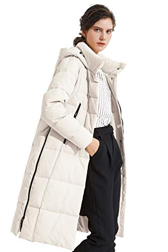 Orolay Women's Thickened Long Down Jacket Winter Down Coat Hooded Puffer Jacket with Side Zipper (White, Large)