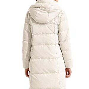 Orolay Women's Thickened Long Down Jacket Winter Down Coat Hooded Puffer Jacket with Side Zipper (White, Large)