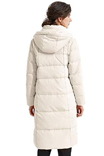 Orolay Women's Thickened Long Down Jacket Winter Down Coat Hooded Puffer Jacket with Side Zipper (White, Large)