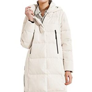 Orolay Women's Thickened Long Down Jacket Winter Down Coat Hooded Puffer Jacket with Side Zipper (White, Large)