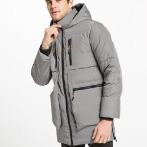 Orolay Men's Thickened Down Jacket Hooded Winter Coats with 6 Pockets Grey L