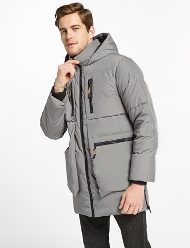 Orolay Men's Thickened Down Jacket Hooded Winter Coats with 6 Pockets Grey L