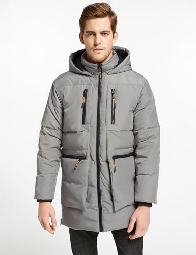 Orolay Men's Thickened Down Jacket Hooded Winter Coats with 6 Pockets Grey L