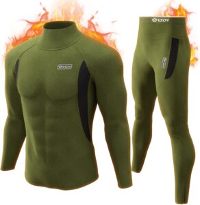 romision turtle neck long johns thermal underwear for men fleece base layer cold weather top and bottom set hunting gear