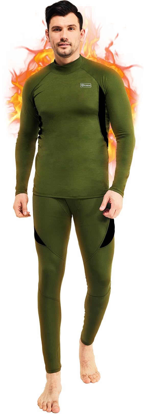 romision Turtle Neck Long Johns Thermal Underwear for Men Fleece Base Layer Cold Weather Top and Bottom Set Hunting Gear