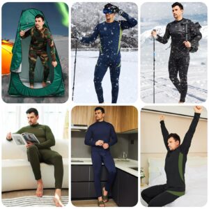 romision Turtle Neck Long Johns Thermal Underwear for Men Fleece Base Layer Cold Weather Top and Bottom Set Hunting Gear