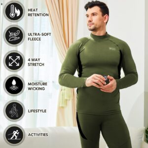 romision Turtle Neck Long Johns Thermal Underwear for Men Fleece Base Layer Cold Weather Top and Bottom Set Hunting Gear