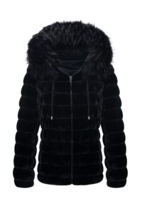 bellivera women double sided faux fur jacket with fur collar, the puffer coat worn on both sides 19225 black s