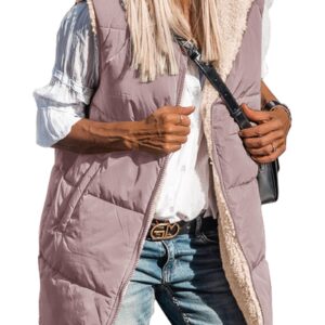 PRETTYGARDEN Womens 2024 Fall Reversible Vests Sleeveless Fleece Jacket Zip Up Hoodie Pockets Long Warm Winter Coat Outerwear (Bean Paste Pink,Medium)