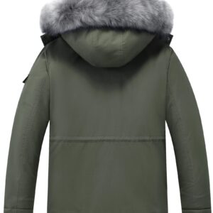 GGleaf Men's Winter Parka Jacket Puffer Jacket Thickened Padded Winter Coat with Fur Hood Army Green S