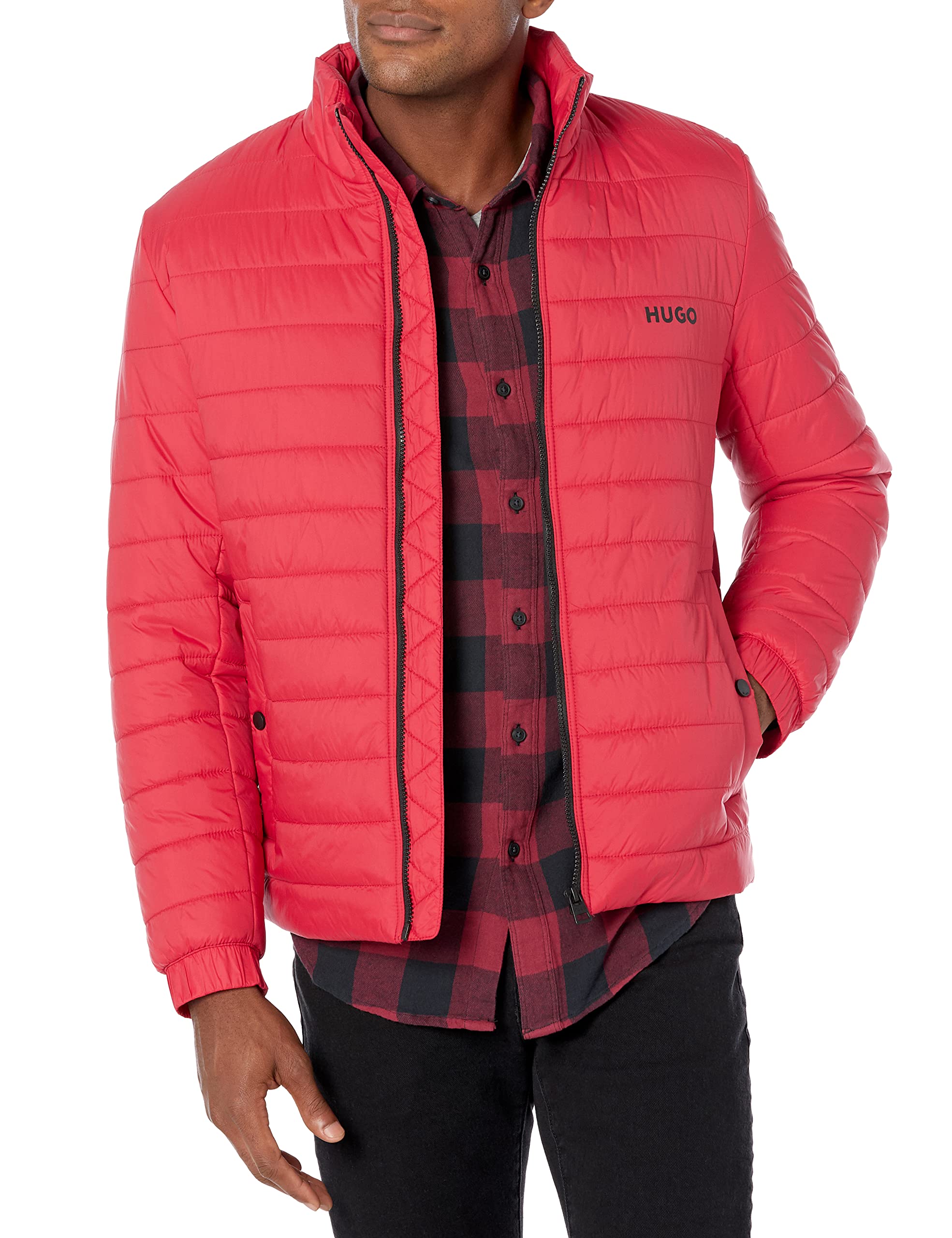 HUGO Boss Mens Lightweight Puffer Jacket Down Coat, Vibrant Red, Large US