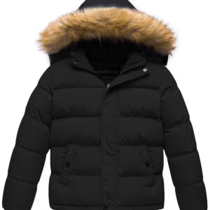 CREATMO US Boy's Padded Winter Coat Windproof Puffer Jacket With Removable Hood Black 14/16