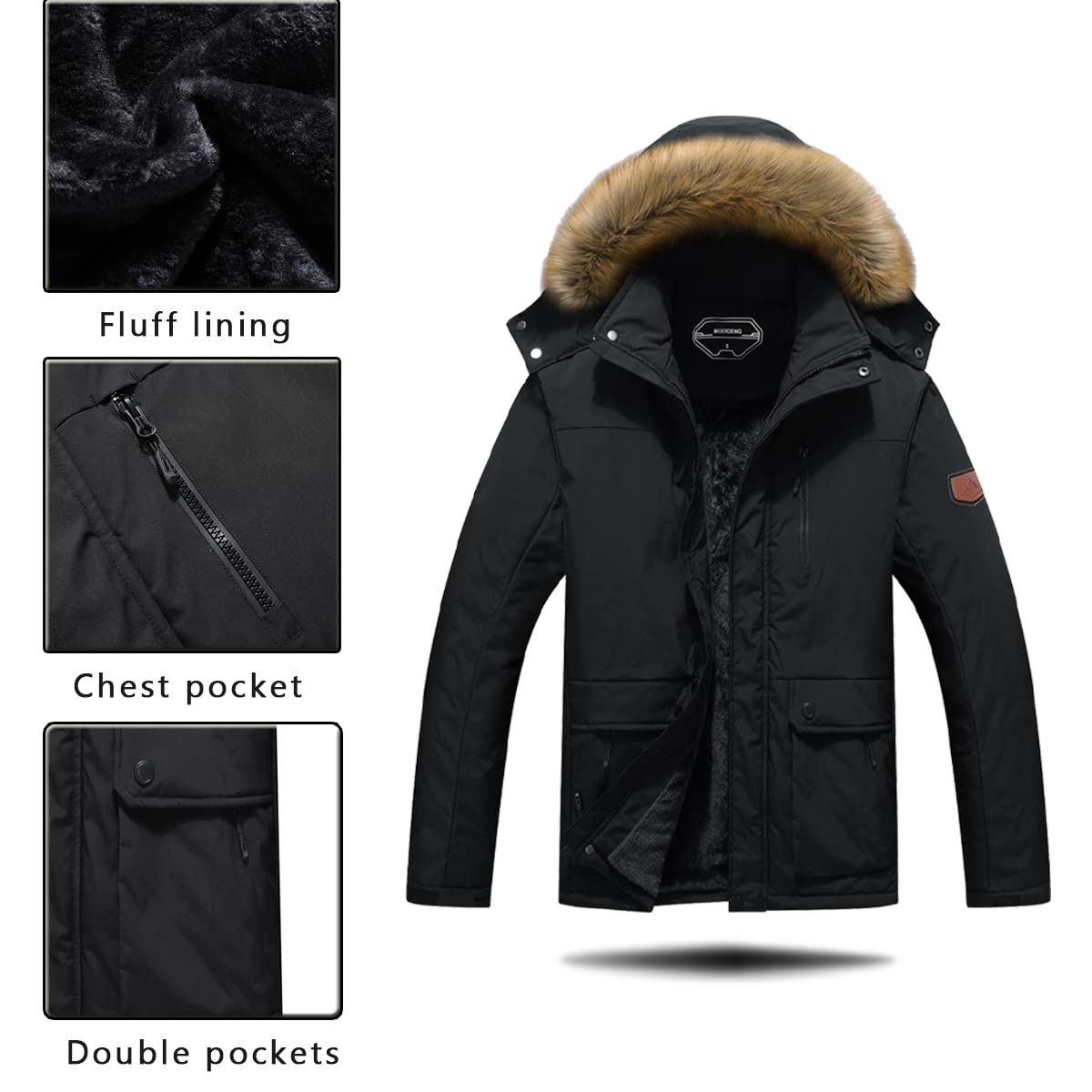 MOERDENG Men's Winter Snow Coat Warm Ski Jacket Waterproof Hooded Work Outerwear