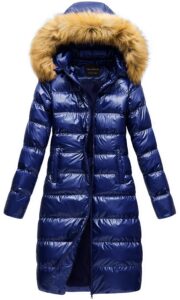 creatmo us women's long puffer bubble coat hooded jacket shiny puffer plus size coat navy 3xl