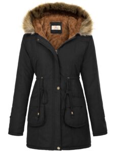 grace karin long winter coat for women hooded thicken fleece parkas coat faux fur jackets with pockets 2xl black