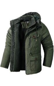 mr.stream men's winter hooded jacket windproof sherpa lined fleece windbreaker coat outerwear warm parka 3256 green m