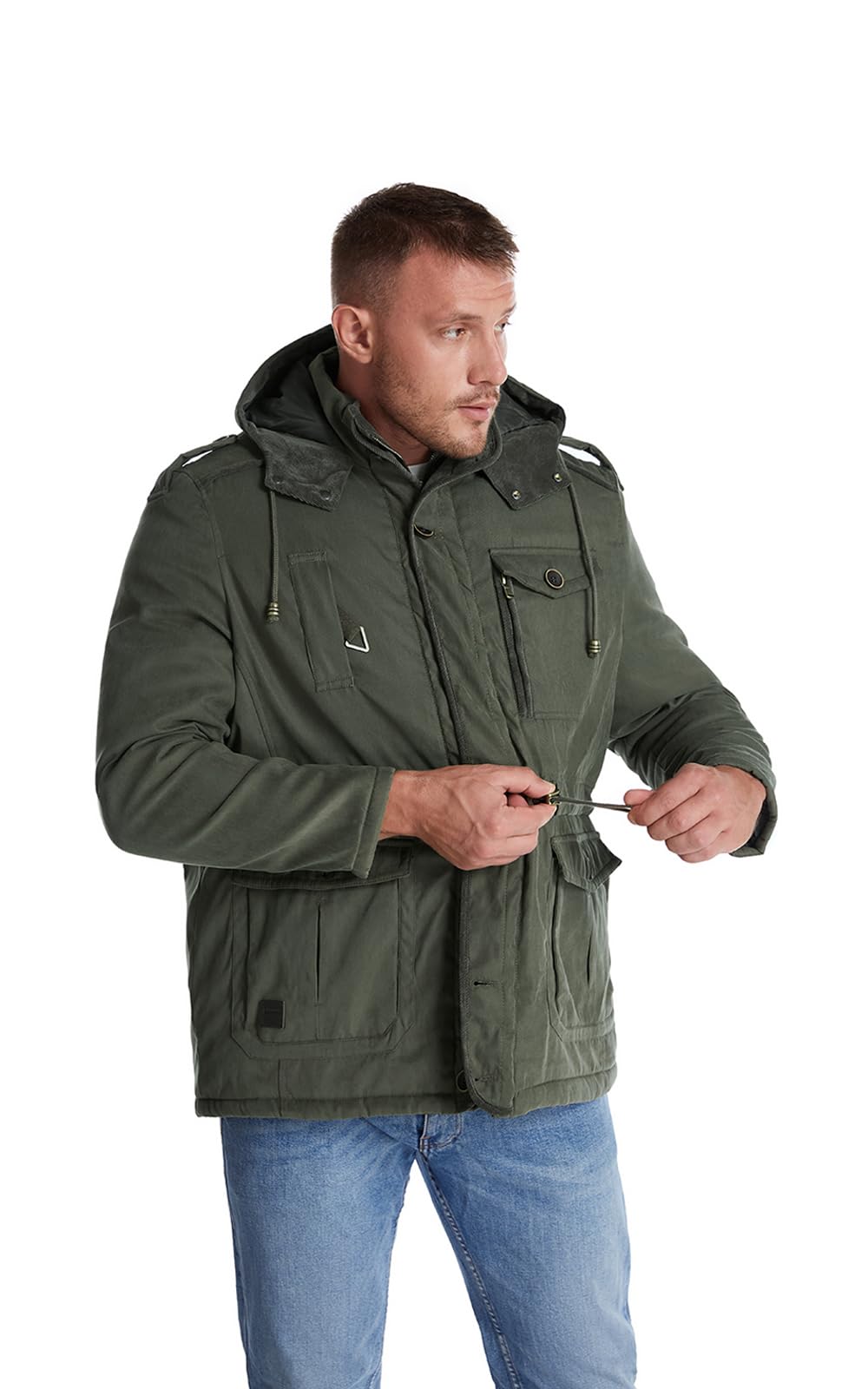 Mr.Stream Men's Winter Hooded Jacket Windproof Sherpa Lined Fleece Windbreaker Coat Outerwear Warm Parka 3256 Green M