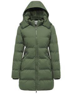 wenven women's winter long parka coat thicken outwear puffer full-zip jacket (army green,l)