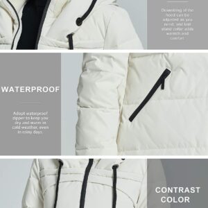 Orolay Women's Thickened Contrast Color Drawstring Down Jacket Hooded Parka Long Puffer Coat White L