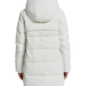 Orolay Women's Thickened Contrast Color Drawstring Down Jacket Hooded Parka Long Puffer Coat White L