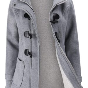 JiangWu Womens Fashion Horn Button Fleece Thicken Coat with Hood Winter Warm Jacket (Medium, Light-gray)