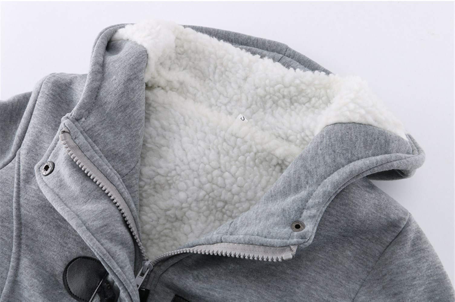 JiangWu Womens Fashion Horn Button Fleece Thicken Coat with Hood Winter Warm Jacket (Medium, Light-gray)