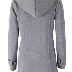 JiangWu Womens Fashion Horn Button Fleece Thicken Coat with Hood Winter Warm Jacket (Medium, Light-gray)