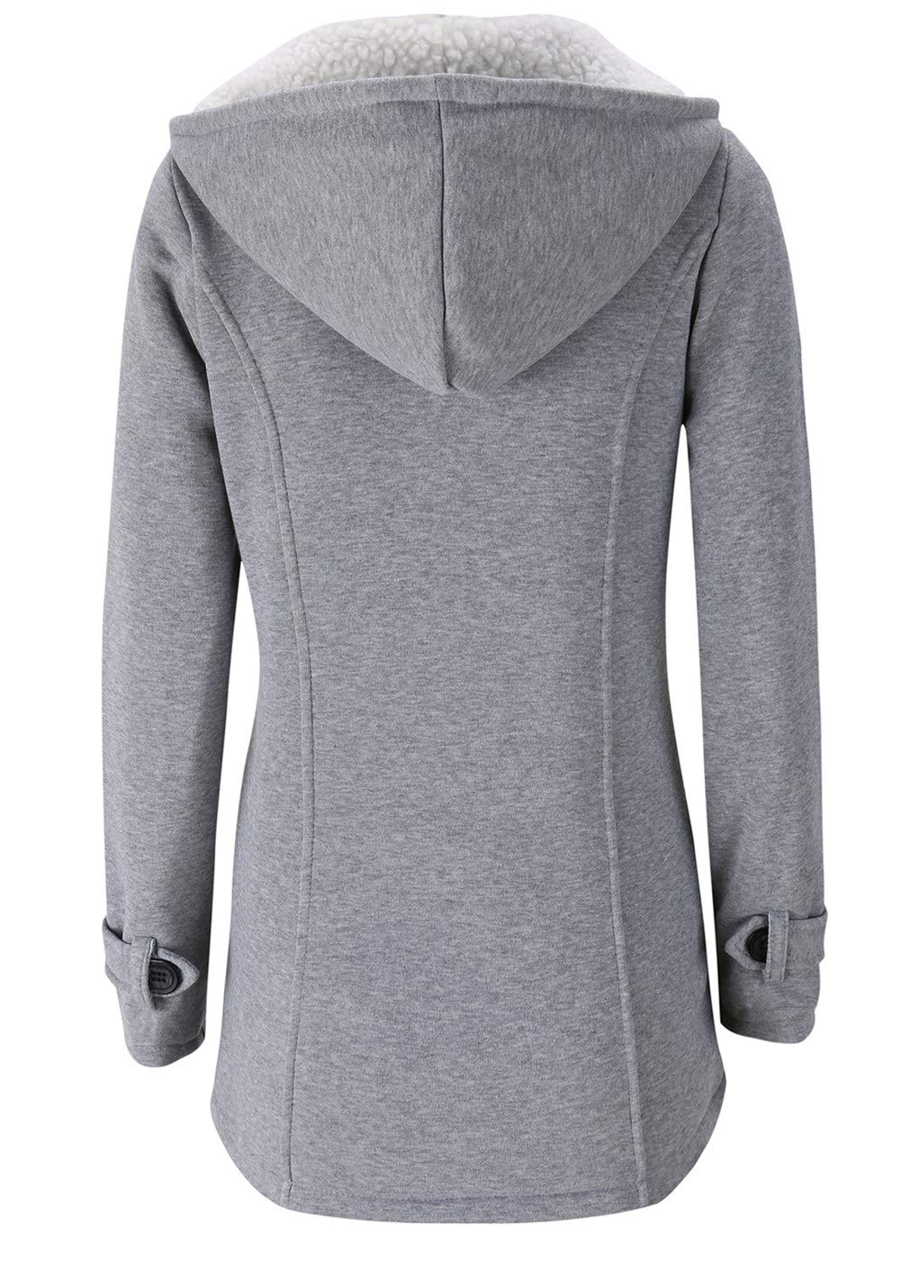 JiangWu Womens Fashion Horn Button Fleece Thicken Coat with Hood Winter Warm Jacket (Medium, Light-gray)