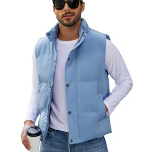 Flygo Mens Puffer Vest Winter Padded Vests Lightweight Stand Collar Sleeveless Jacket Outerwear(Blue-XL)