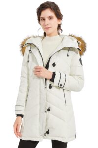 orolay women's hooded slim puffer jacket quilted mid length winter down coatwhite l