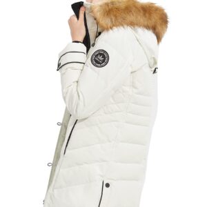 Orolay Women's Hooded Slim Puffer Jacket Quilted Mid Length Winter Down CoatWhite L