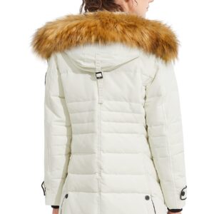 Orolay Women's Hooded Slim Puffer Jacket Quilted Mid Length Winter Down CoatWhite L