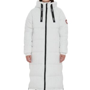 PUREMSX Winter Designer Insulated Parka, Womens Vegan Down Skiing Hiking Thick Arctic Warm Overcoat Quilted Long Jacket,White,Small