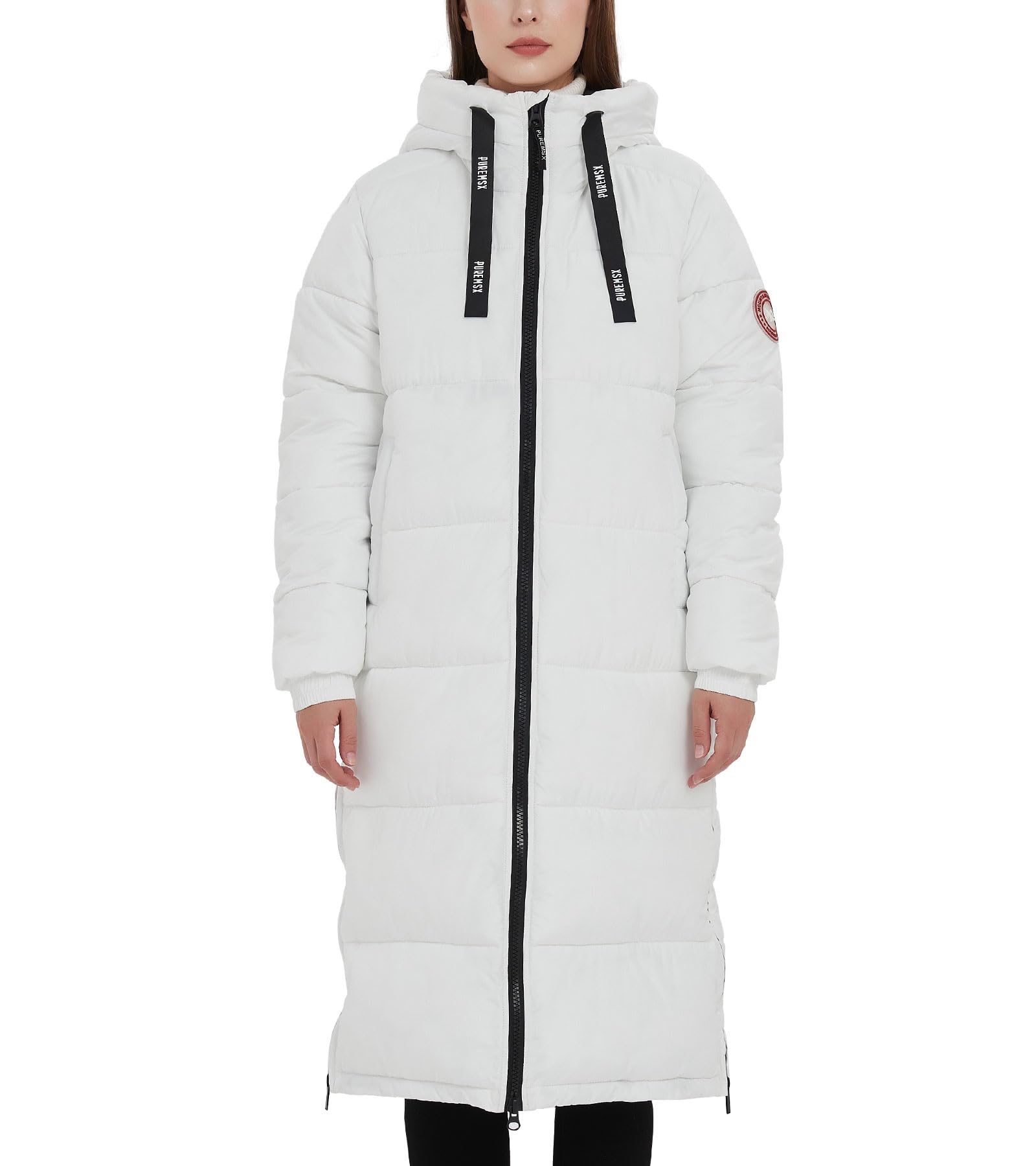 PUREMSX Winter Designer Insulated Parka, Womens Vegan Down Skiing Hiking Thick Arctic Warm Overcoat Quilted Long Jacket,White,Small