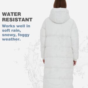 PUREMSX Winter Designer Insulated Parka, Womens Vegan Down Skiing Hiking Thick Arctic Warm Overcoat Quilted Long Jacket,White,Small