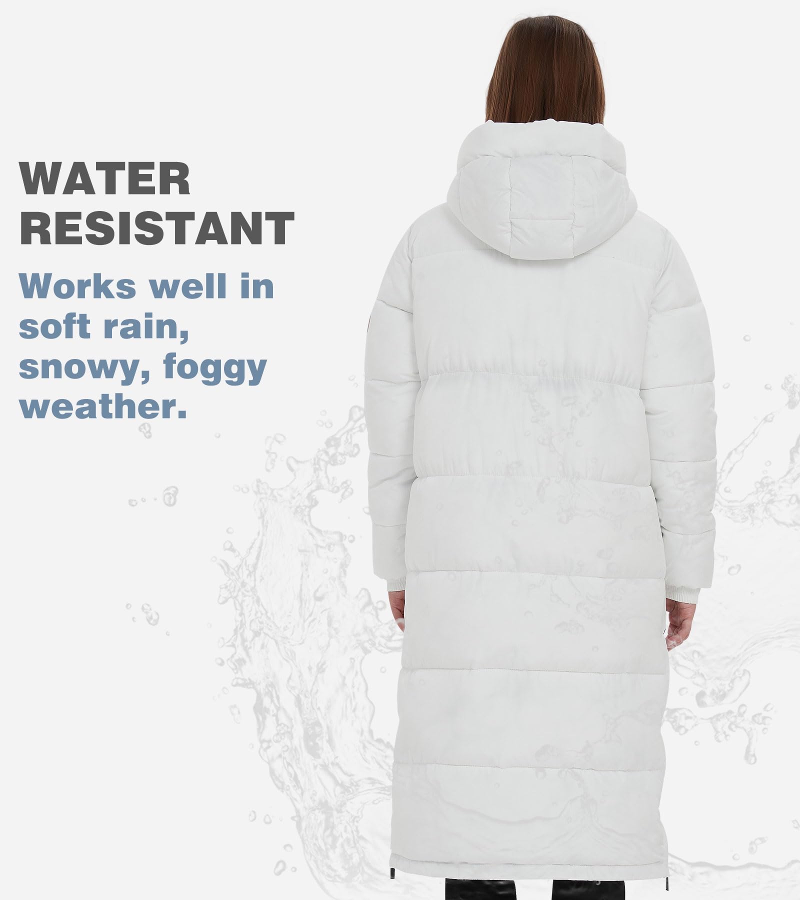 PUREMSX Winter Designer Insulated Parka, Womens Vegan Down Skiing Hiking Thick Arctic Warm Overcoat Quilted Long Jacket,White,Small